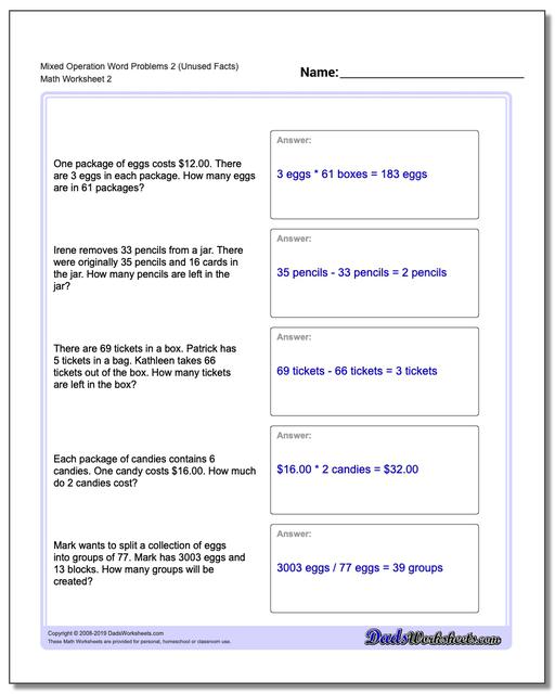 Word Problems: Extra Facts Multiplication and Division Word Problems