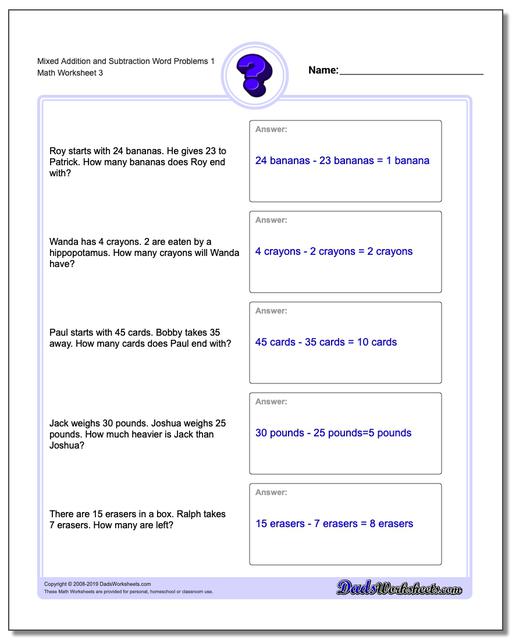 Word Problems: Mixed Addition and Subtraction Word Problems