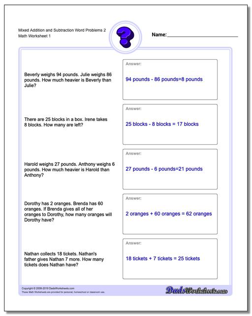Word Problems: Mixed Addition and Subtraction Word Problems
