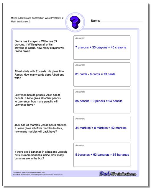 Word Problems: Mixed Addition and Subtraction Word Problems