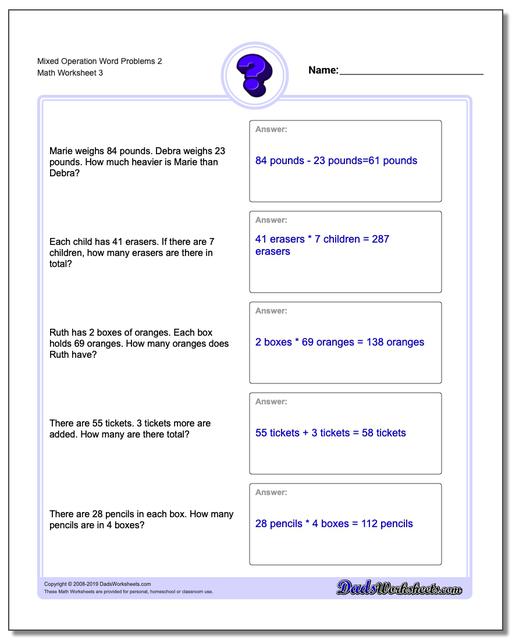 Word Problems: Mixed Operation Word Problems