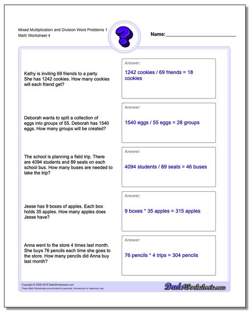 Word Problems: Mixed Multiplication and Division Word Problems
