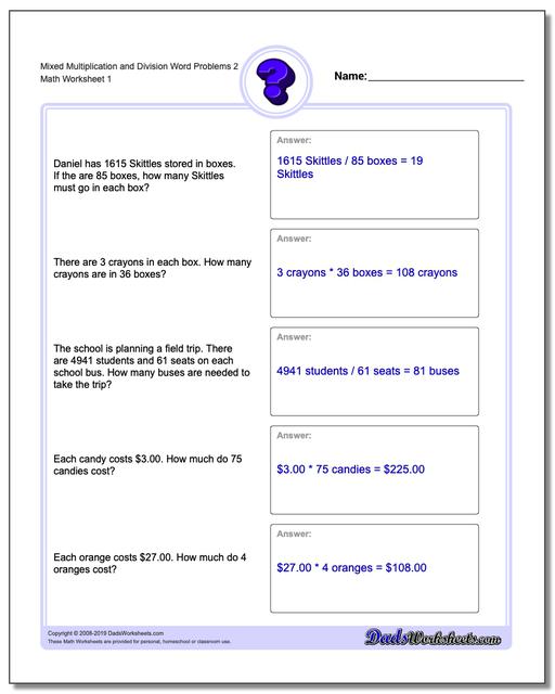 Word Problems: Mixed Multiplication and Division Word Problems