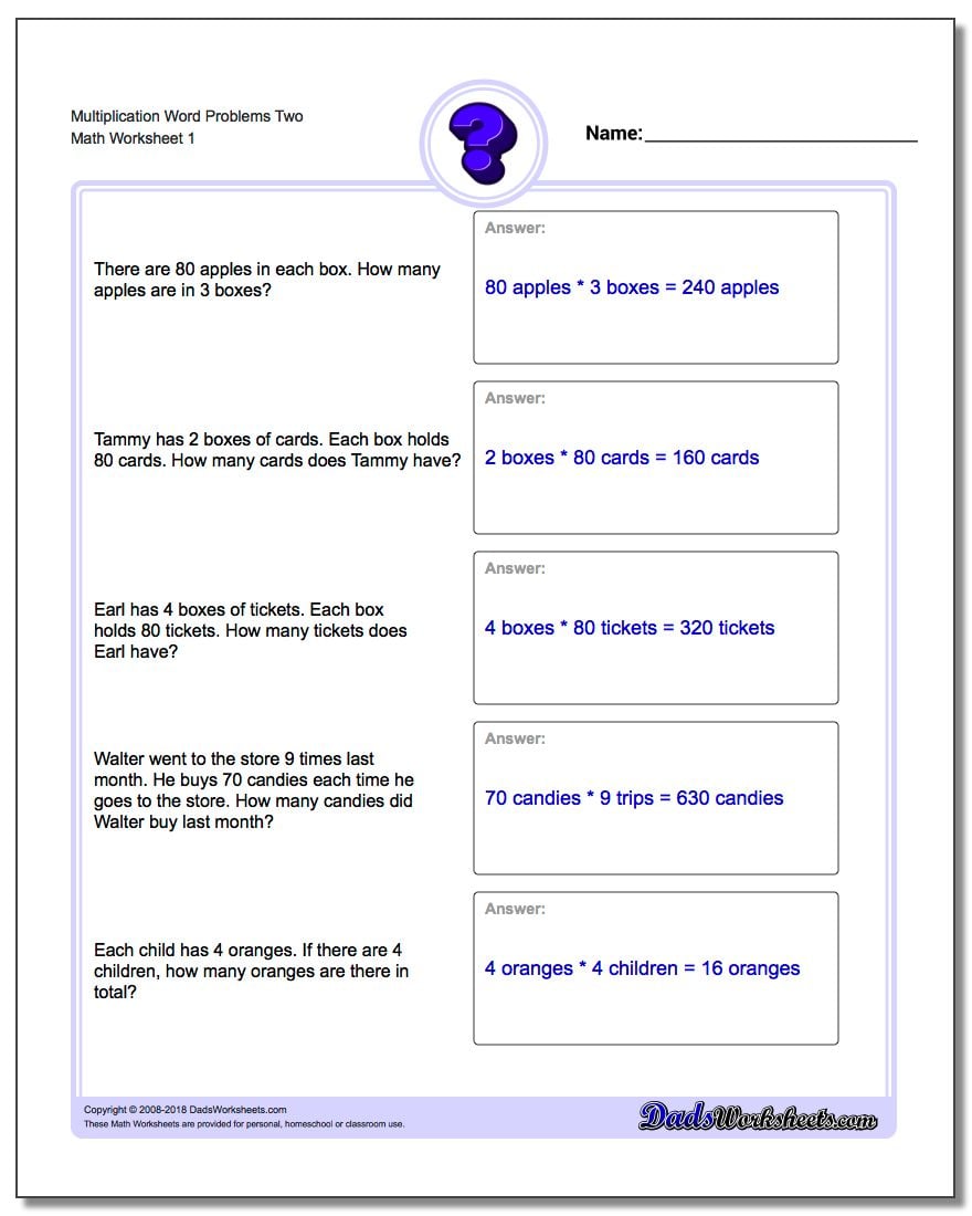 Multiplication Word Problem Area 2nd Grade Multiplication Word 