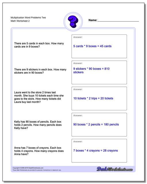 Word Problems Multiplication Word Problems