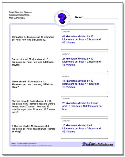Word Problems: Travel Time Word Problems (Metric)