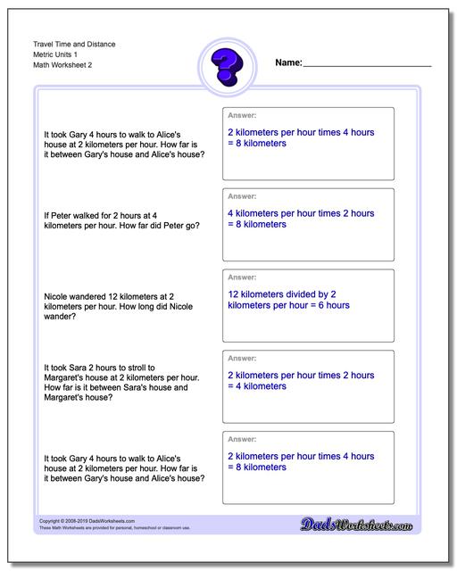 Word Problems: Travel Time Word Problems (Metric)