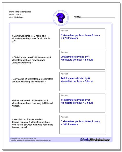 Word Problems: Travel Time Word Problems (Metric)