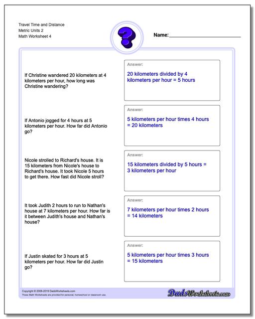 Word Problems: Travel Time Word Problems (Metric)